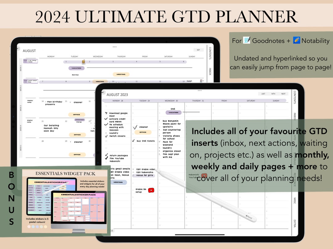 2024 Dated Ultimate GTD Digital Planner, Goodnotes Digital Planner ...