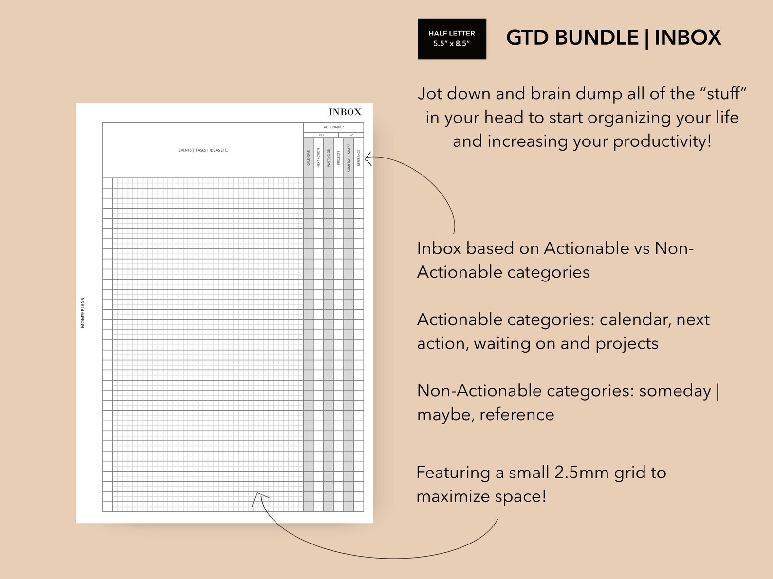 Half Letter NO GRID GTD Bundle Getting Things Done Inserts - Etsy