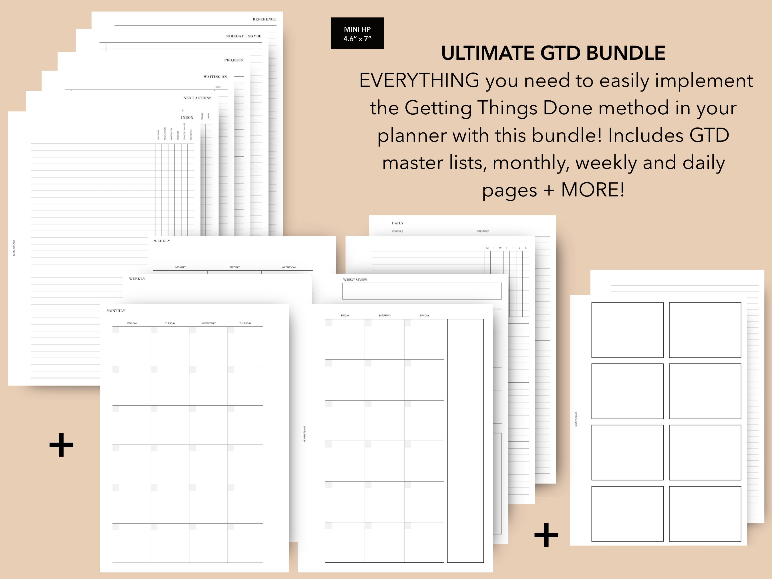 Mini HP GTD Planner Inserts Bundle, Getting Things Done Printable ...