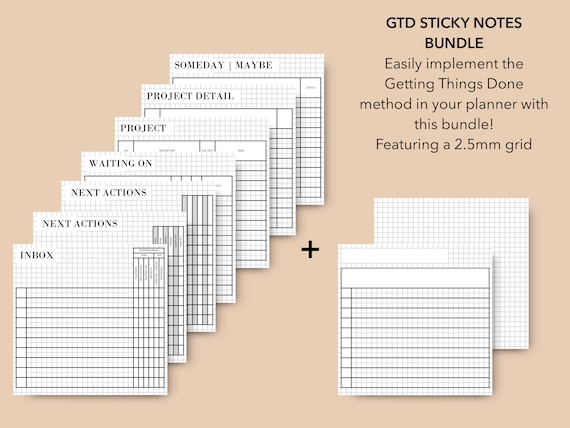 Getting Things Done Sticky Notes Bundle Printable GTD Method | Etsy