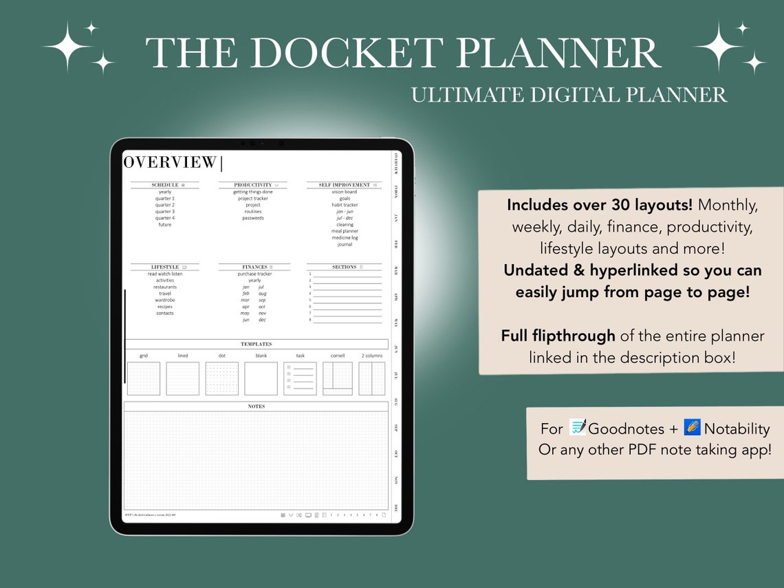 The Docket Planner, Goodnotes GTD Productivity Digital Planner, Undated ...