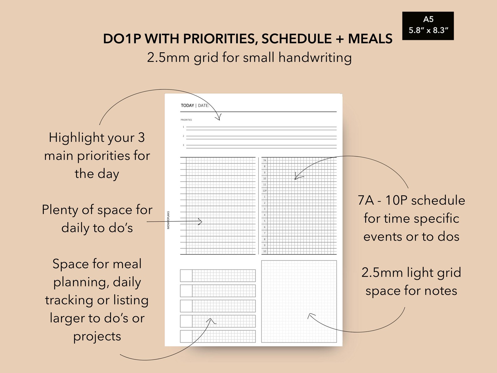 A5 2.5mm Grid Daily Schedule, Daily Planner A5 Planner Inserts, Daily ...
