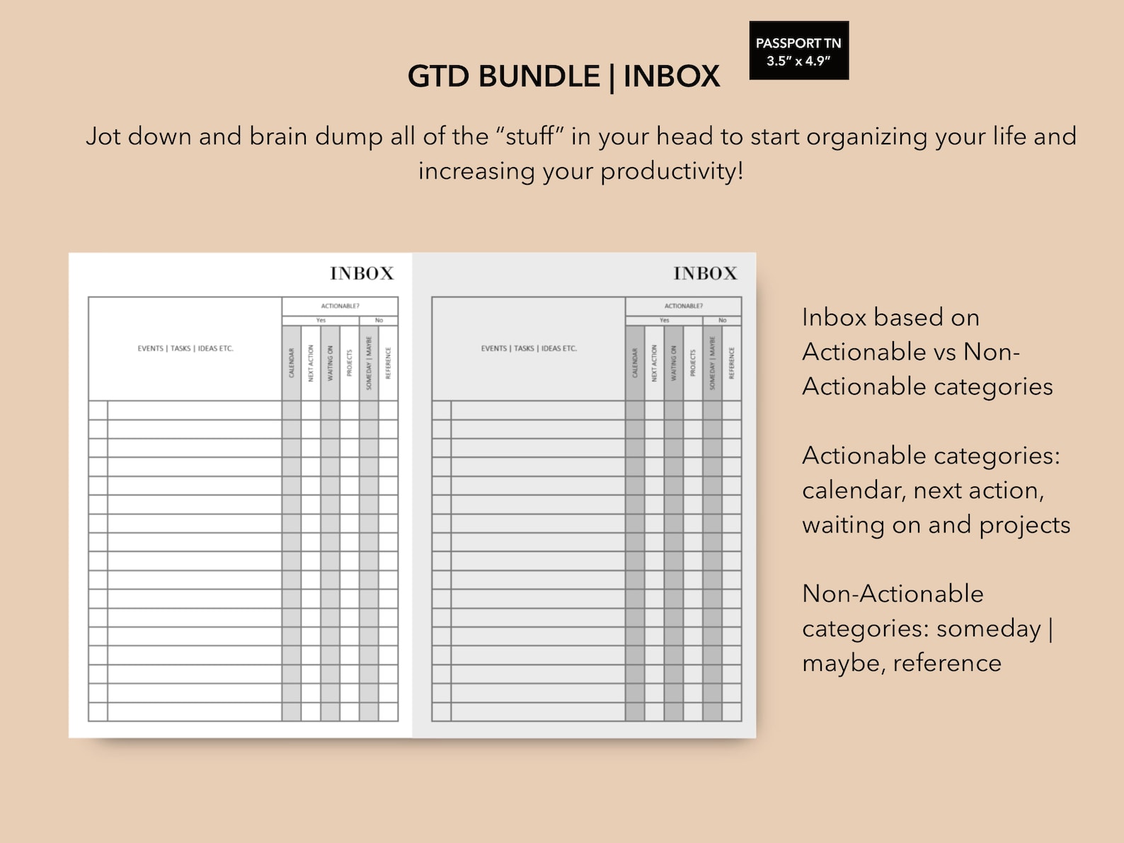 Passport TN Planner Inserts, GTD Method Bundle (digital Download) - Etsy