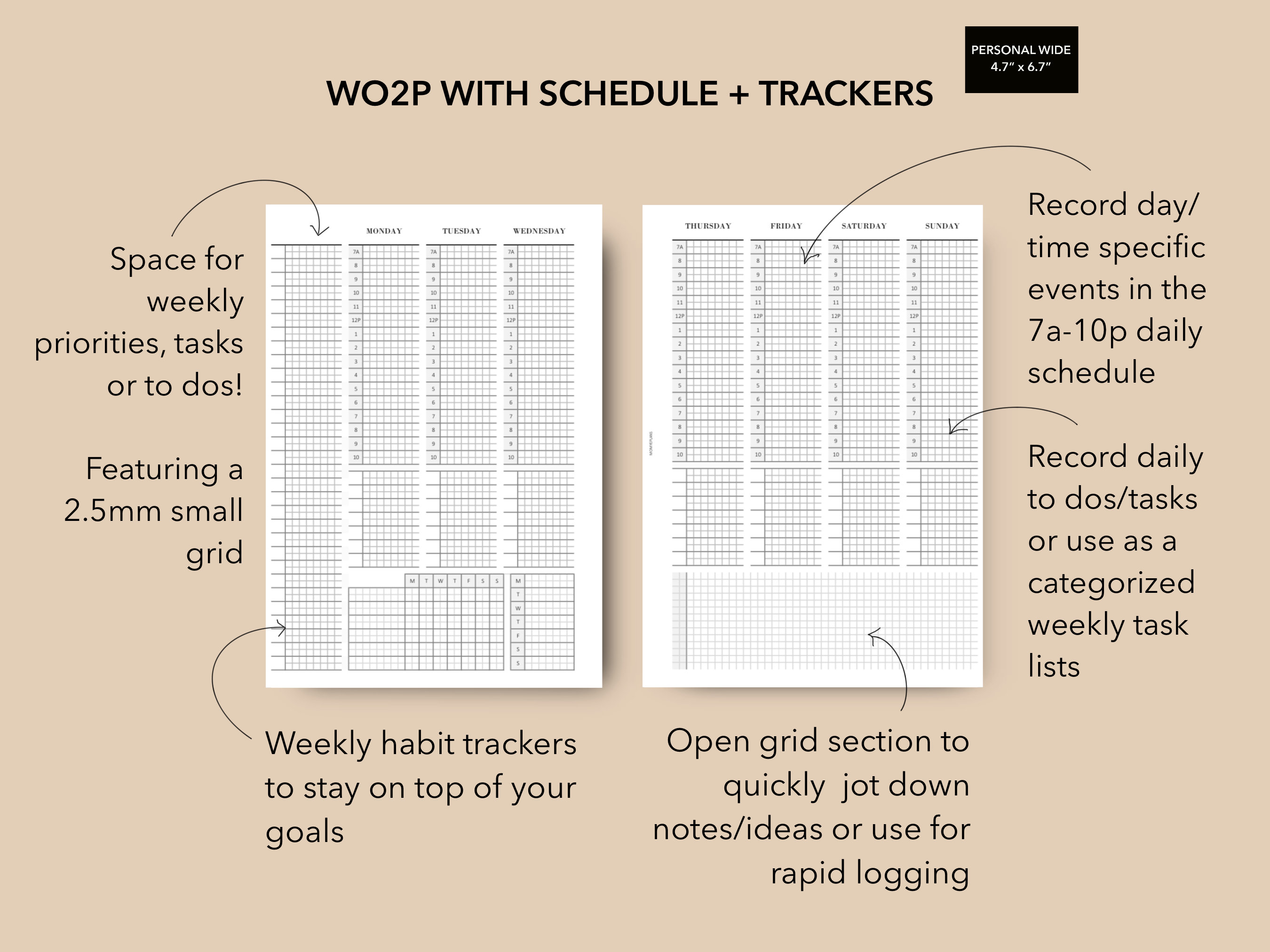 Personal Wide Weekly With Schedule and Tracker 2.5mm Grid | Etsy
