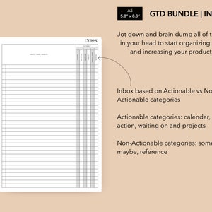 A5 Getting Things Done NO GRID Printable Planner Inserts, GTD Method ...
