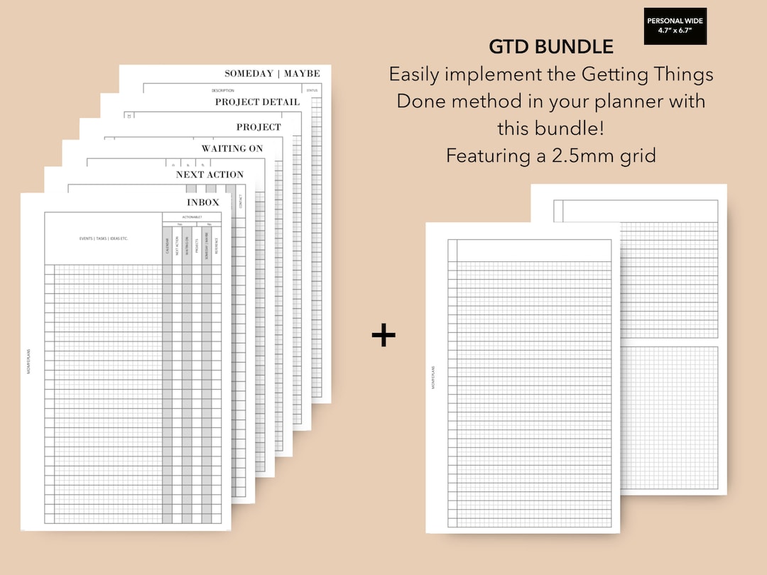 Personal Wide Getting Things Done Printable Planner Inserts, GTD Method ...