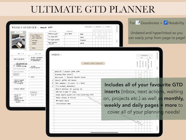 Ultimate GTD Digital Planner for Goodnotes and Notability, Getting ...