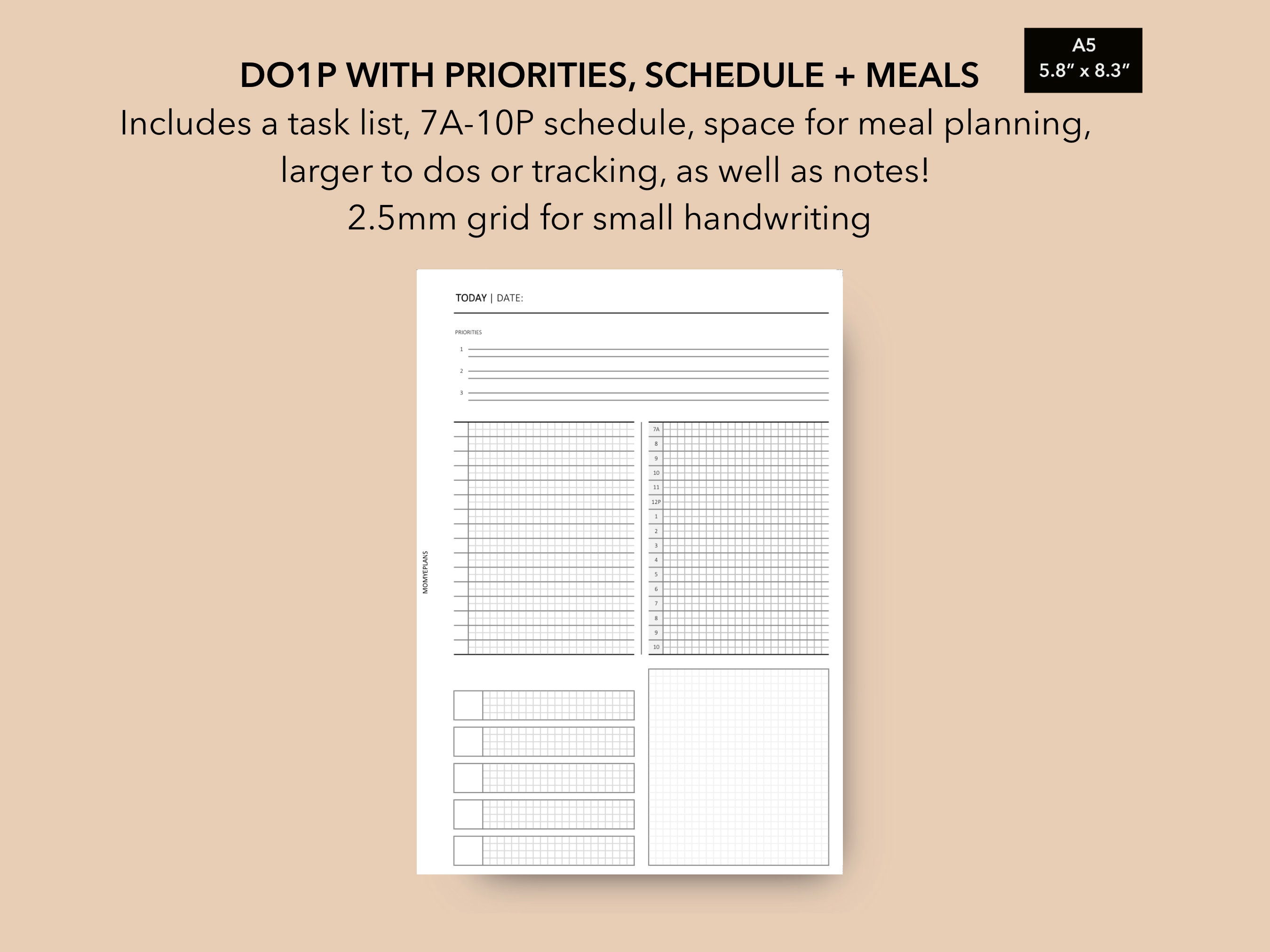 A5 2.5mm Grid Daily Schedule, Daily Planner A5 Planner Inserts, Daily ...
