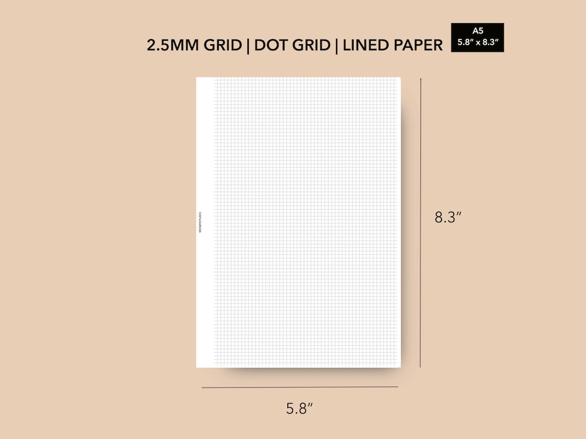 A5 Basic Pages Inserts 2.5MM Spacing/Grid Square Grid Dot | Etsy