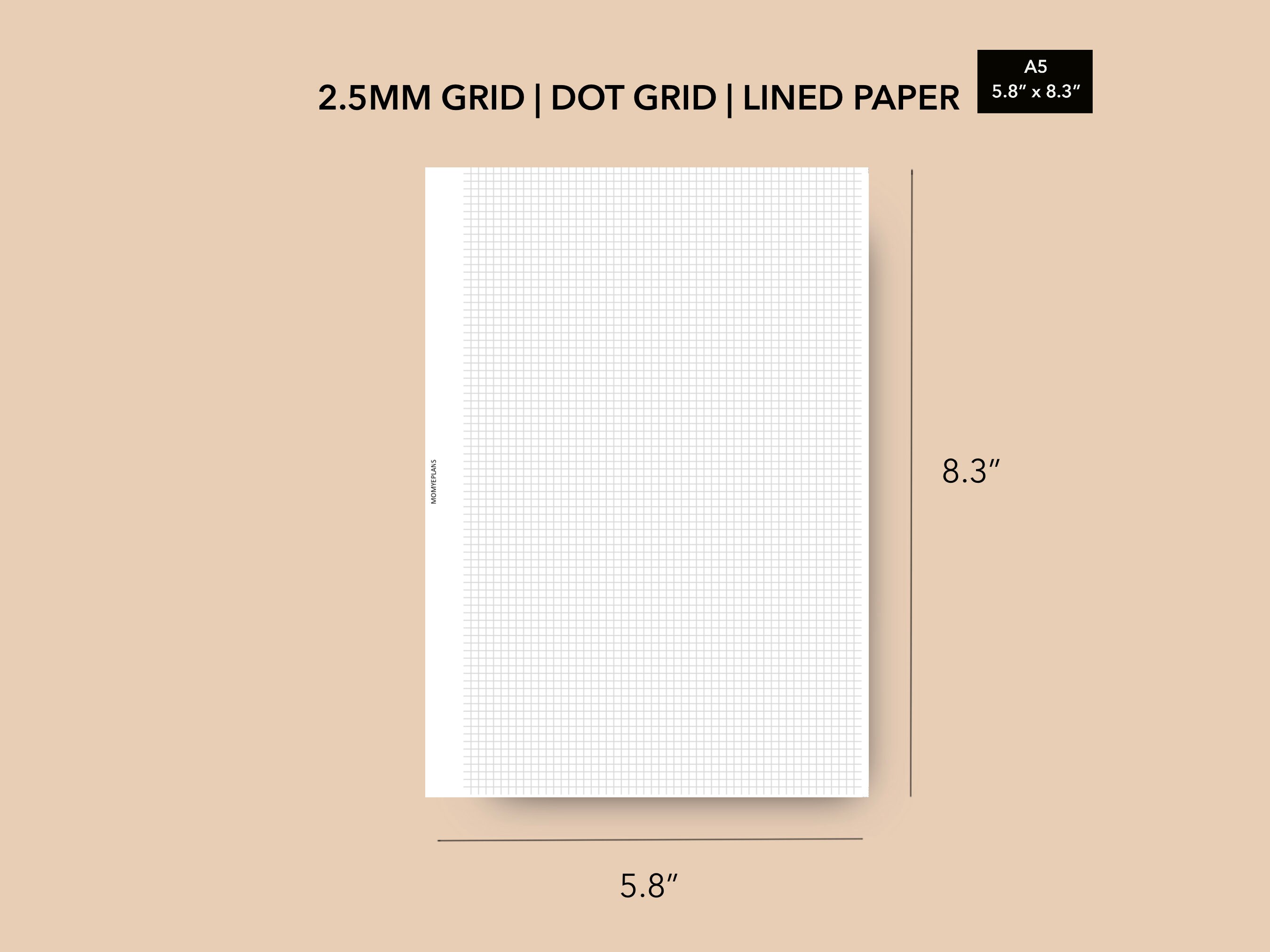 A5 Basic Pages Inserts 2.5MM Spacing/grid, Square Grid, Dot Grid, Lined ...