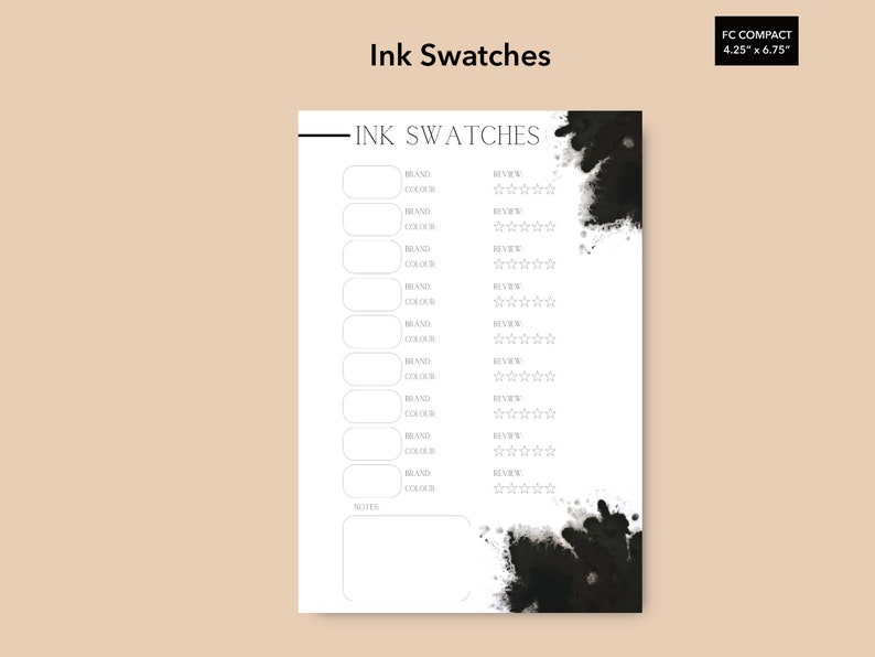 Fountain Pen Ink Swatch Dashboard Printable Franklin Covey - Etsy