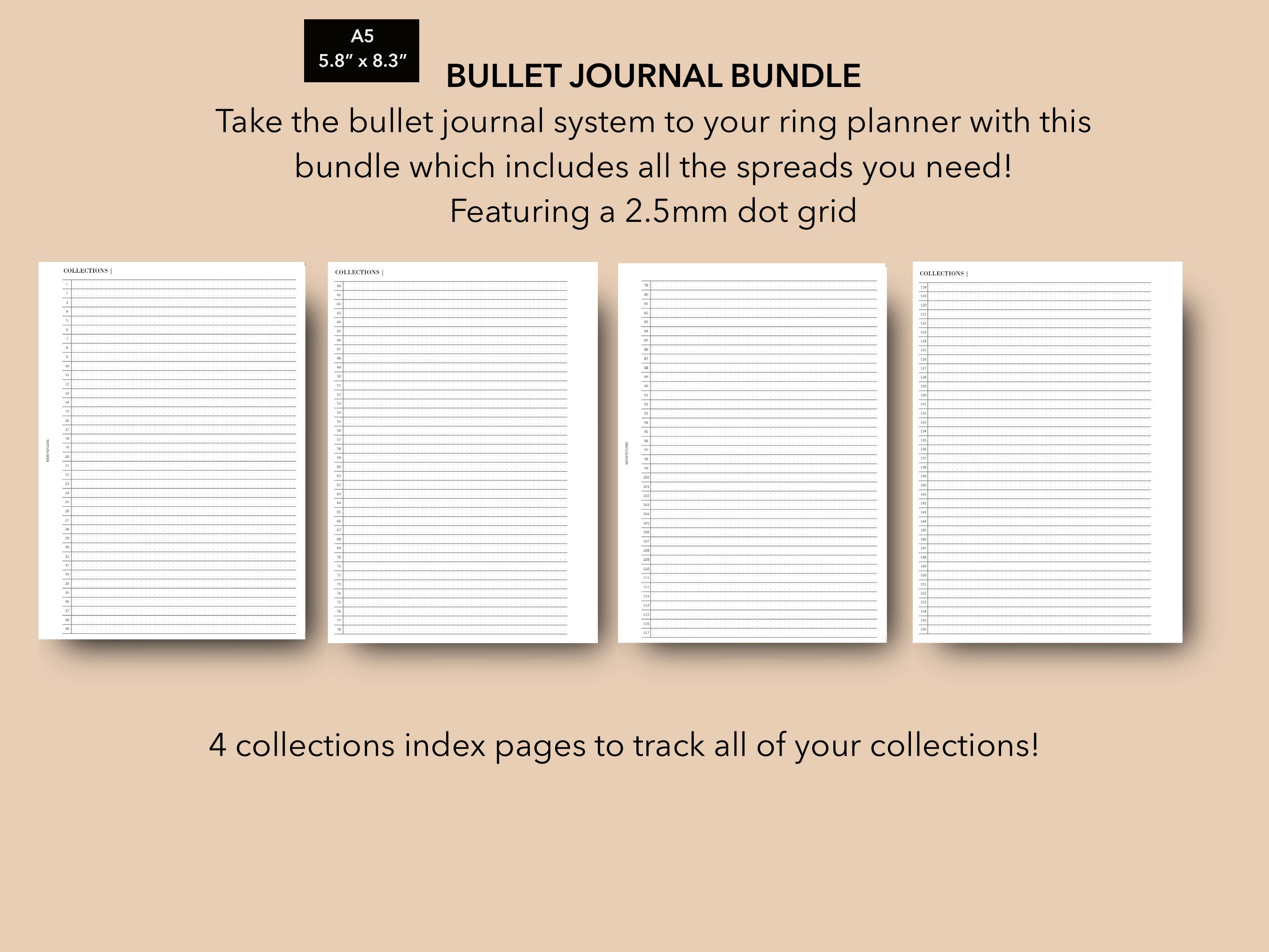 A5 Printable Bullet Journal Bundle A5 Bujo Inserts Dot Grid - Etsy