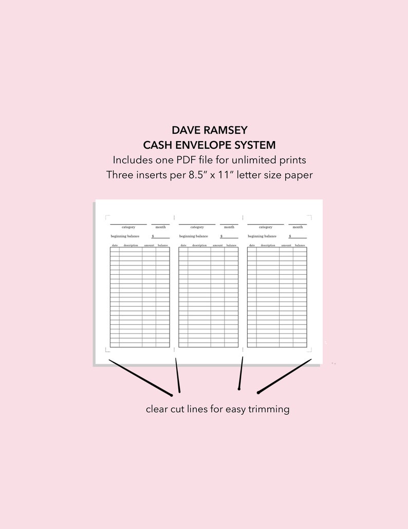 Printable Cash Envelope Inserts Dave Ramsey System Mom Cash - Etsy