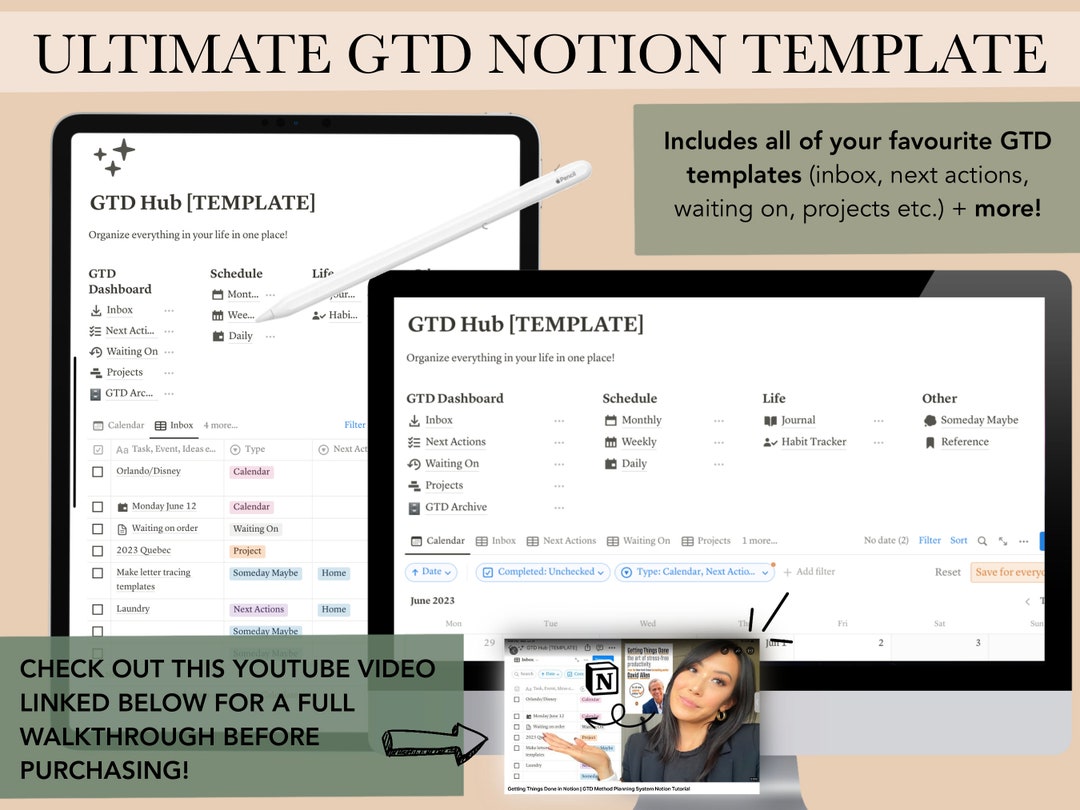 Ultimate GTD Notion Template, Getting Things Done Notion System, GTD by ...