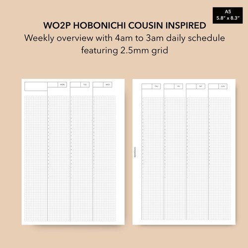 A5 Hobonichi Cousin Inspired Weekly 2.5mm Grid Weekly Planner | Etsy Canada