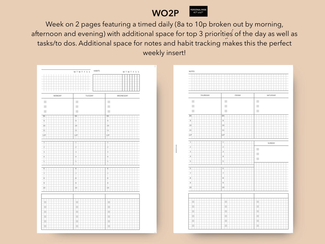 Personal Wide WO2P With Trackers, Schedules and Task List, PW Weekly ...