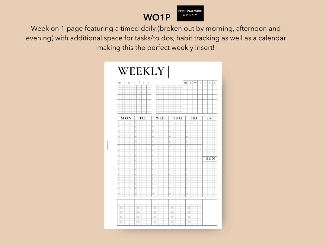 PW WO1P Insert With Trackers, Schedules and Task List, Personal Wide ...