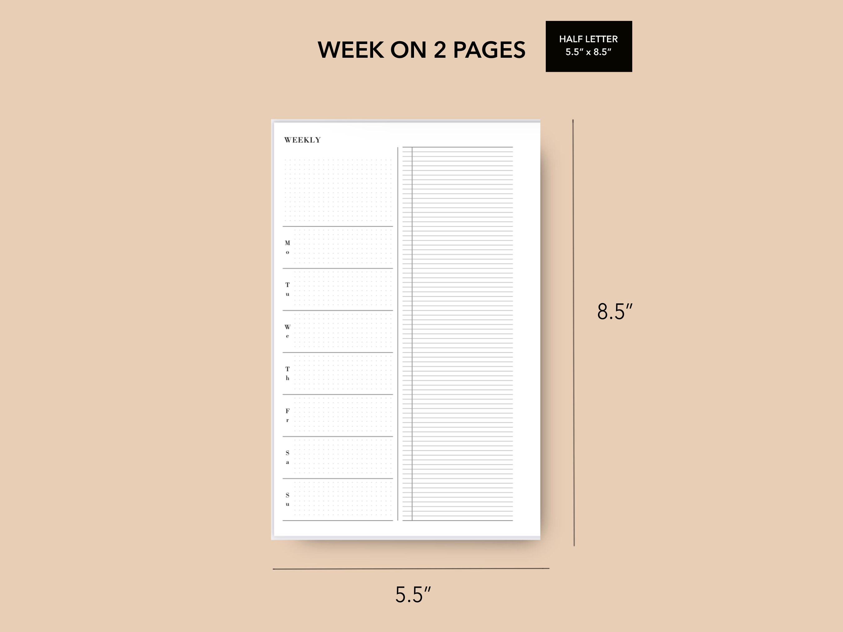 Half Letter Discbound Weekly Planner Insert Printable Undated - Etsy
