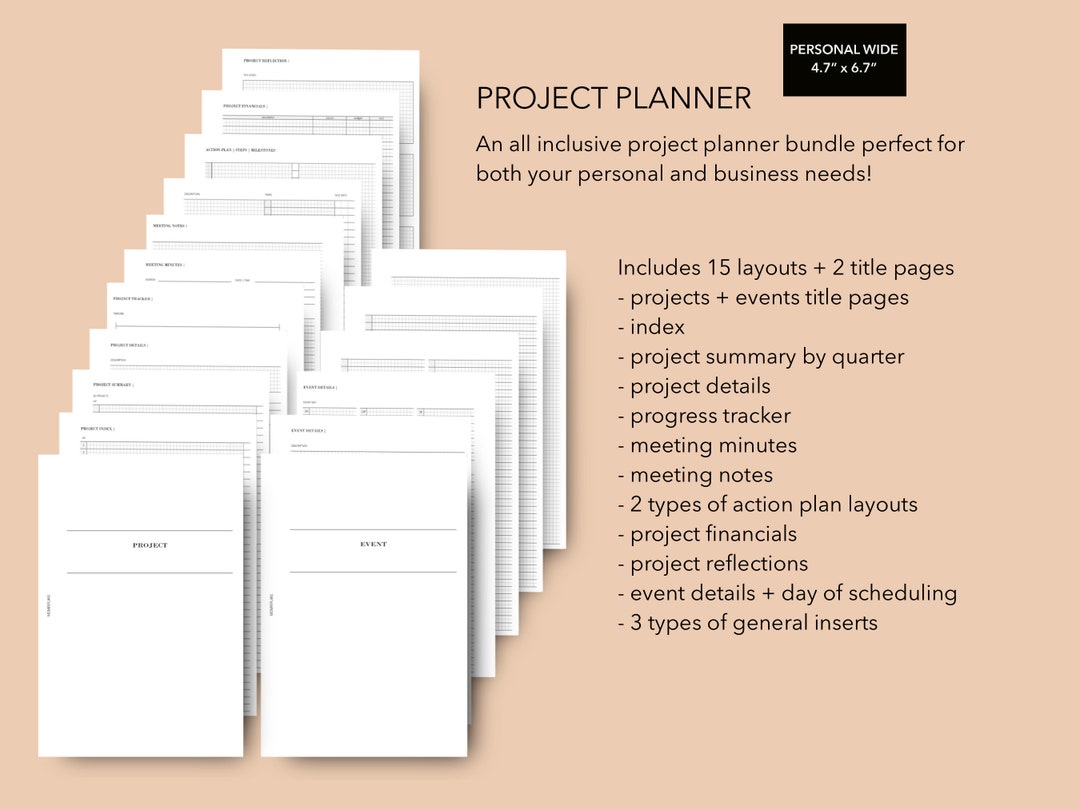 Personal Wide Project Planner Bundle, Personal or Business Productivity ...