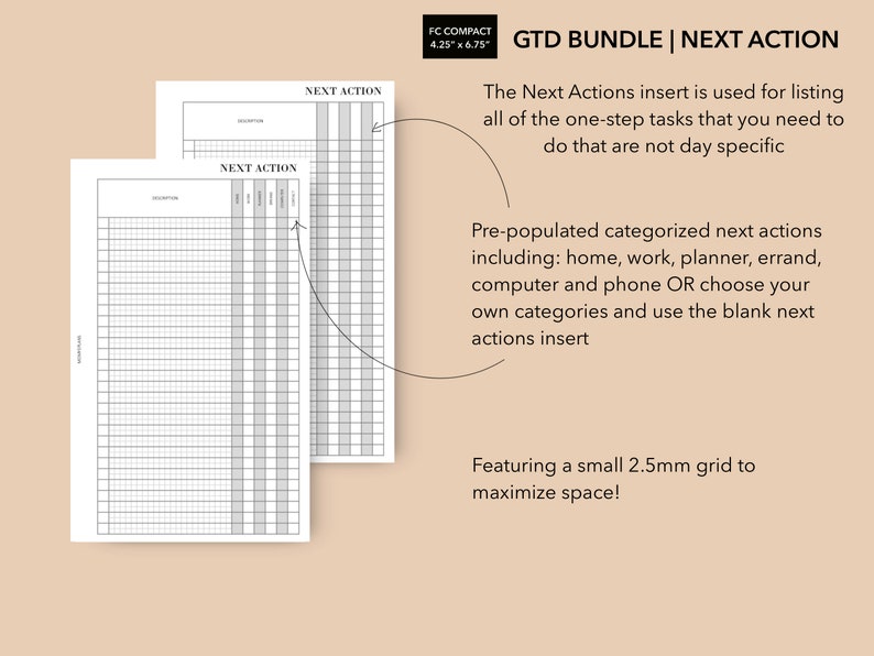 FC Compact Getting Things Done Printable Planner Inserts GTD | Etsy