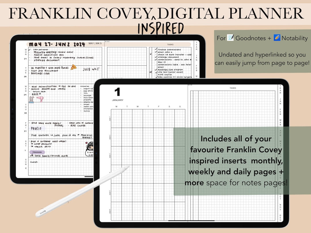 Franklin Covey Inspired Digital Planner, Digital Franklin Planner, Combination Method Planner ...