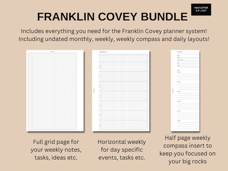 Half Letter Franklin Covey Planner Inserts Bundle (digital Download) - Etsy