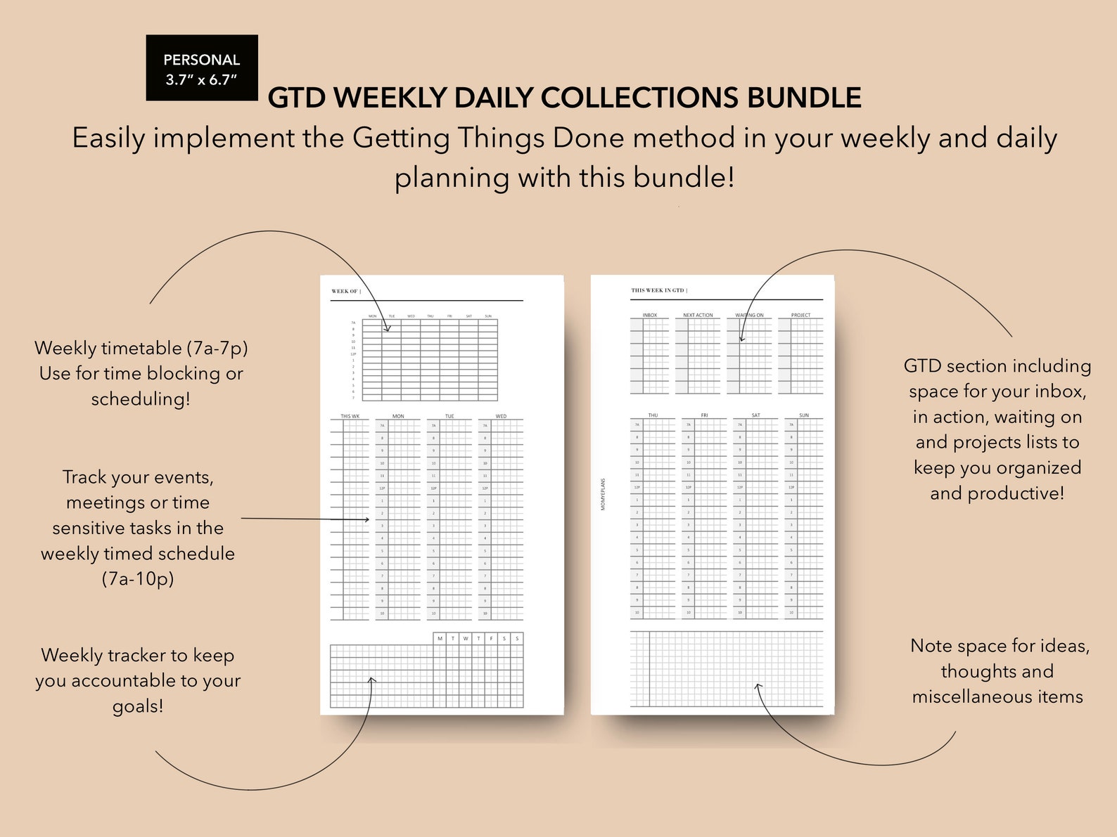 Personal GTD Planner Inserts, Getting Things Done Weekly Daily ...