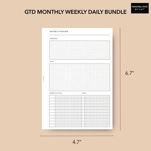 Personal Wide Getting Things Done Printable Planner Inserts, PW Inserts, GTD Method Monthly ...