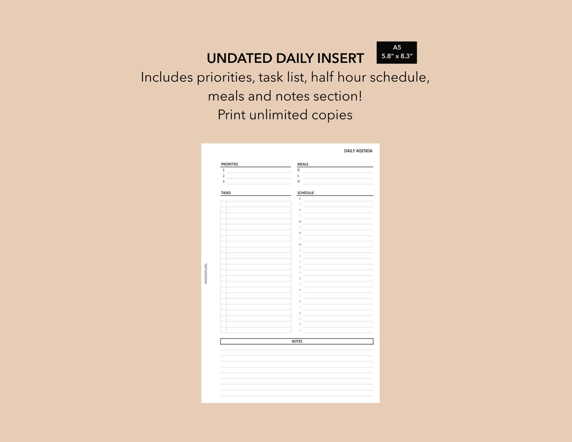 A5 Daily Planner Printable Day on One Page A5 Printable | Etsy