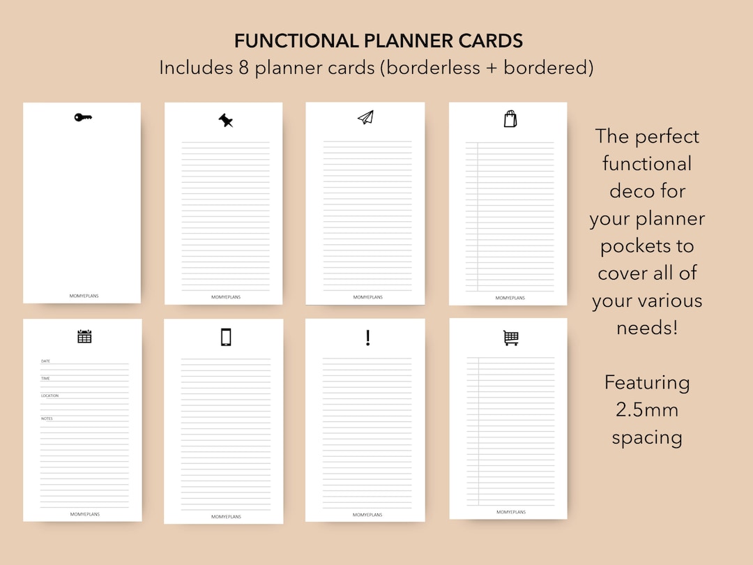 Printable Functional Planner Cards, Minimalist Planner Cards, Printable ...