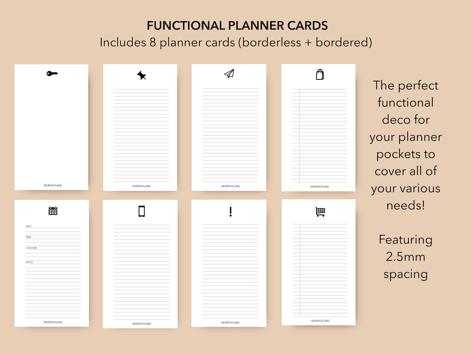 Printable Functional Planner Cards, Minimalist Planner Cards, Printable ...
