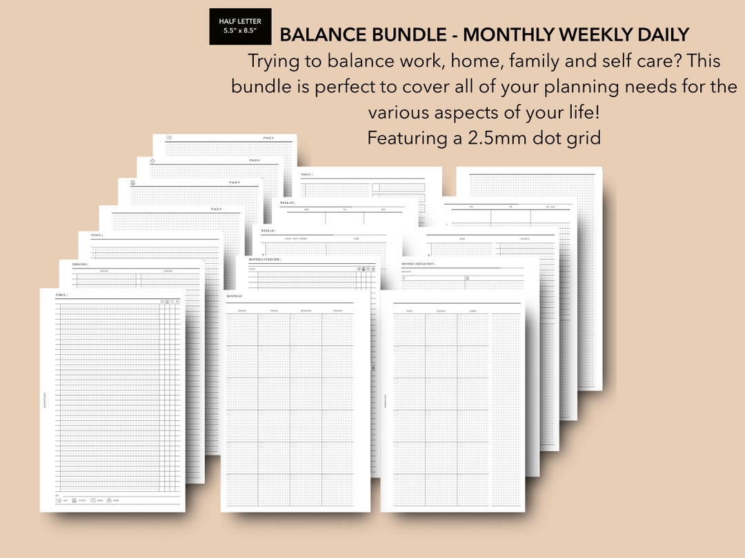 Half Letter Discbound Balance Bundle Monthly Weekly Daily Printable ...