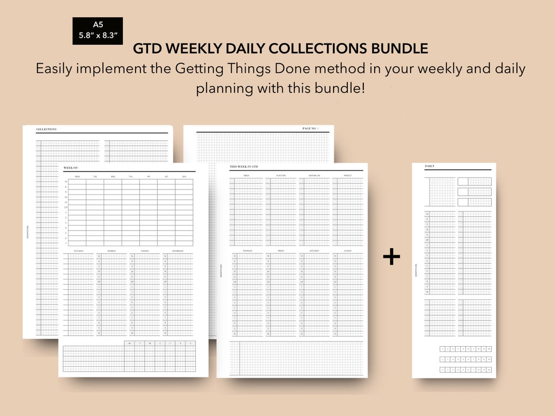 A5 Getting Things Done Weekly Daily Collections Bundle, GTD Planner ...