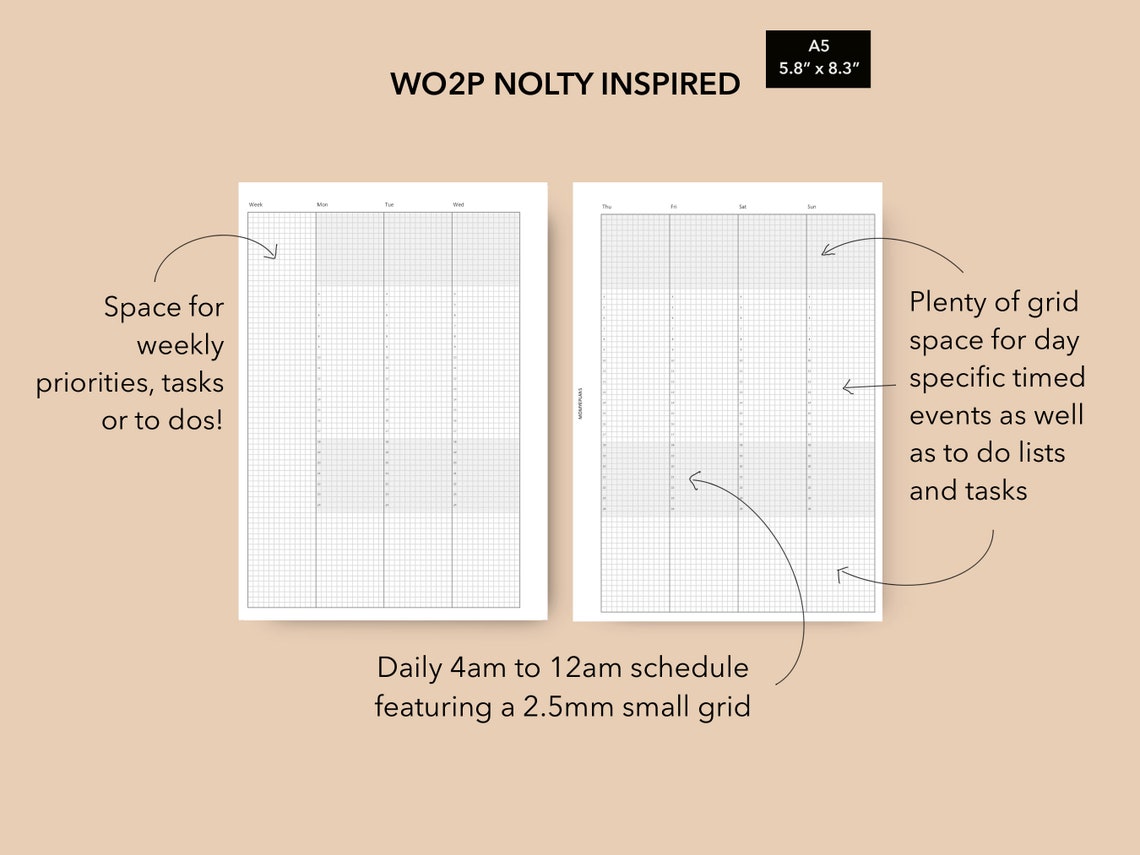 A5 Nolty Inspired Weekly 2.5mm Grid Weekly Planner Pages | Etsy Canada