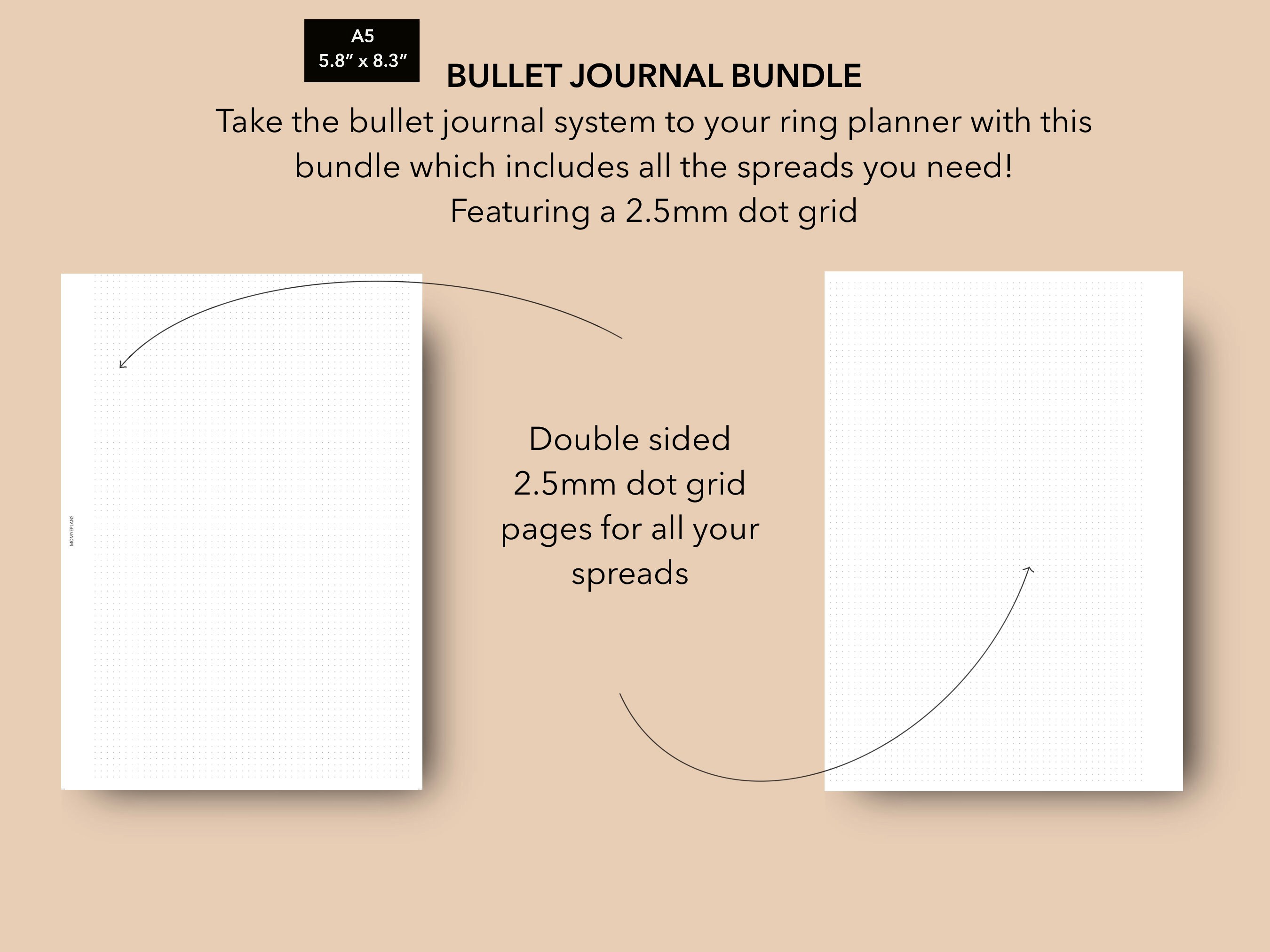 A5 Printable Bullet Journal Bundle A5 Bujo Inserts Dot Grid - Etsy