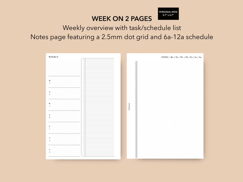 Personal Wide Weekly Planner Insert Printable Undated Dot | Etsy