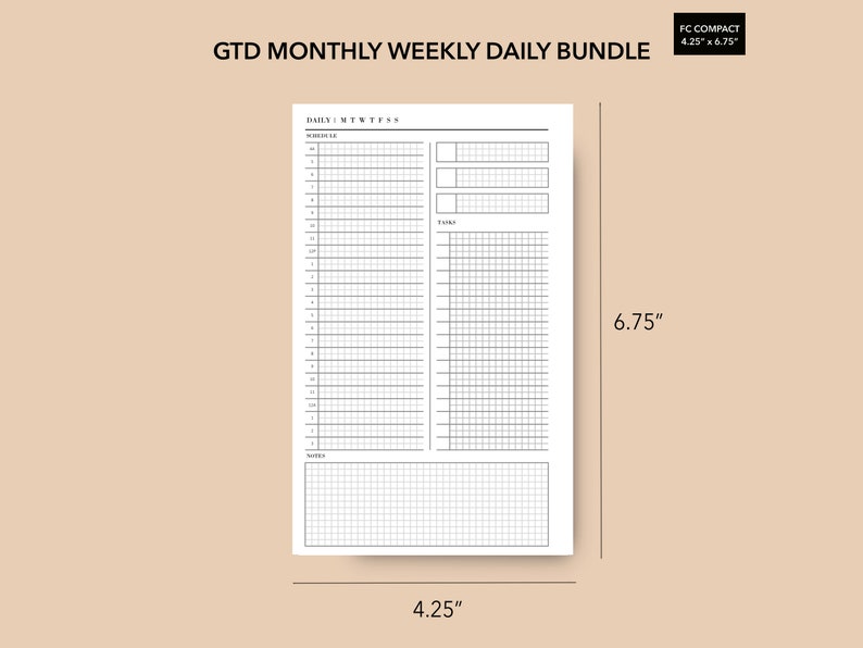 FC Compact Getting Things Done Printable Planner Inserts GTD | Etsy