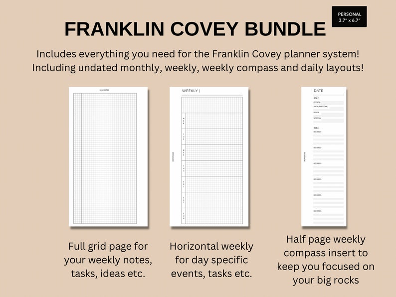 Personal Franklin Covey Bundle, Printable Franklin Covey System Inserts ...