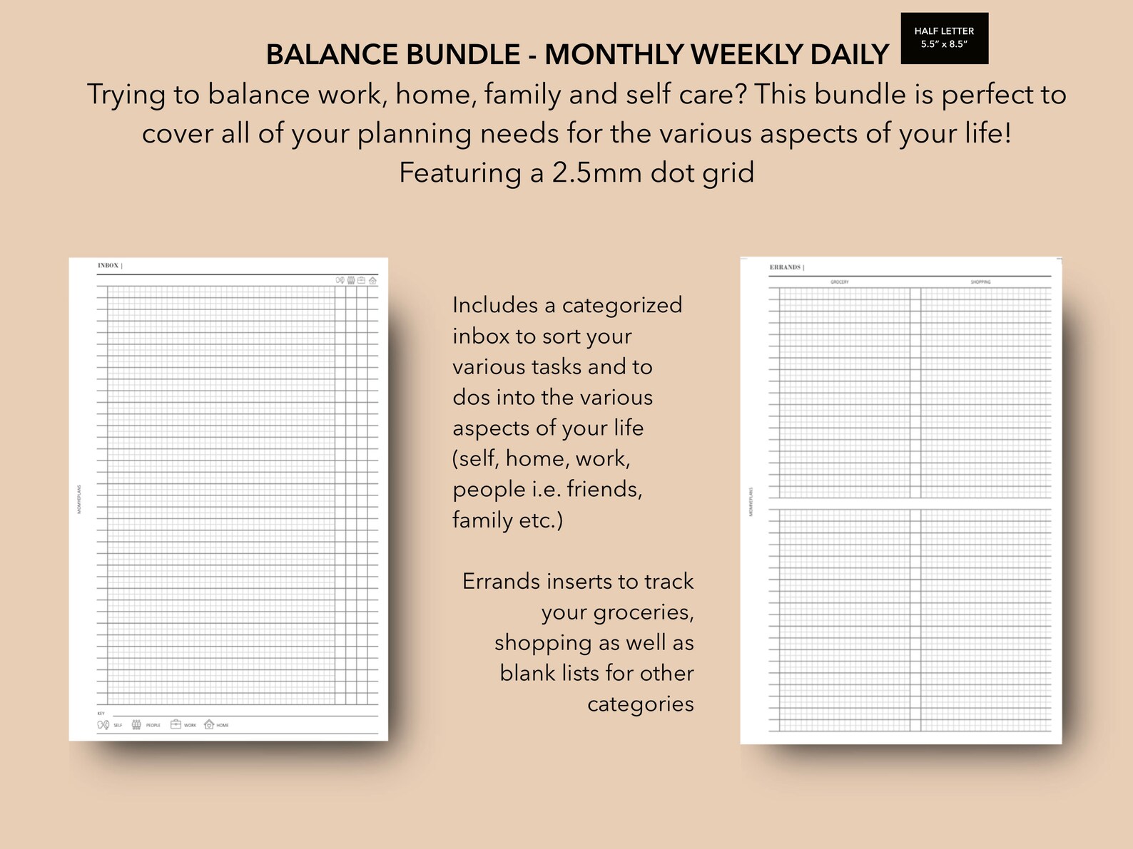 Half Letter Discbound Balance Bundle Monthly Weekly Daily Printable ...