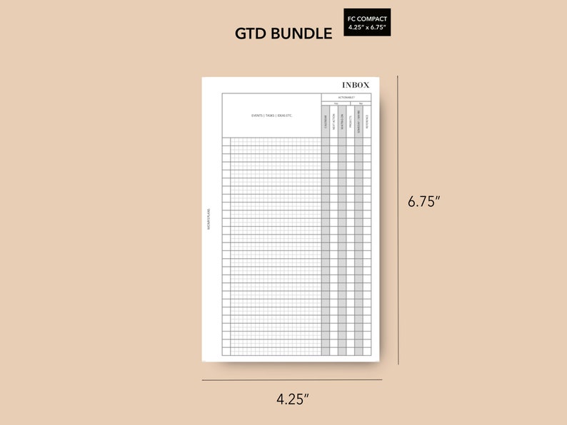 FC Compact Getting Things Done Printable Planner Inserts GTD | Etsy