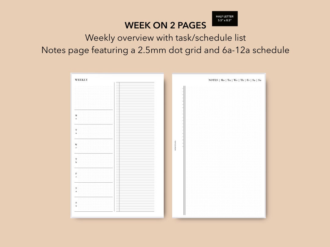 Half Letter Discbound Weekly Planner Insert, Printable Undated Dot Grid ...