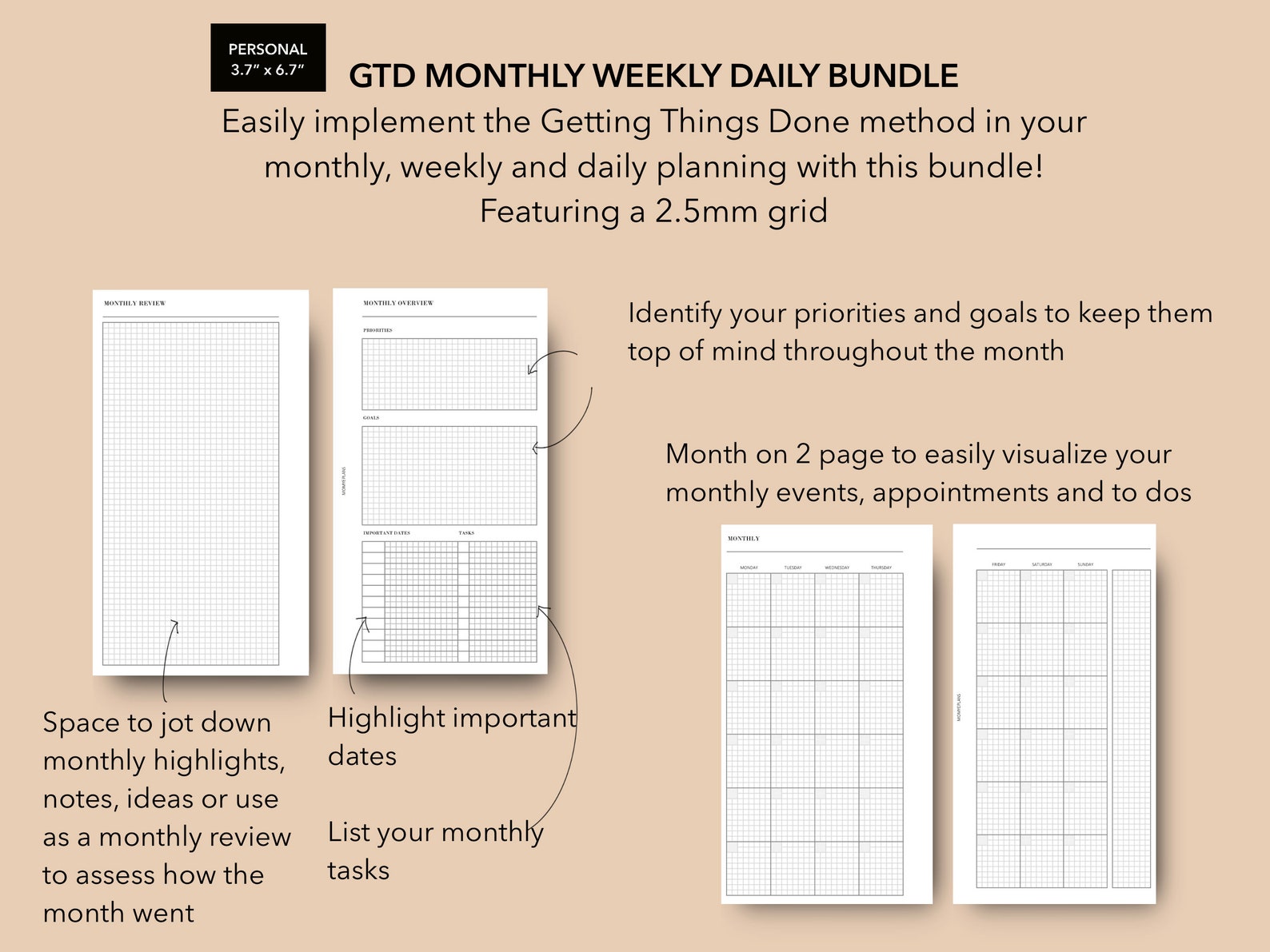 Personal Getting Things Done Printable Planner Inserts GTD - Etsy Canada