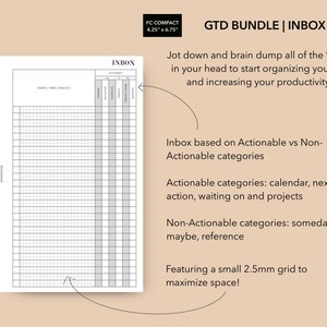 FC Compact Getting Things Done Printable Planner Inserts, GTD Method Insert Bundle, Getting ...