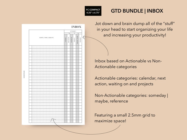 FC Compact Getting Things Done Printable Planner Inserts GTD | Etsy