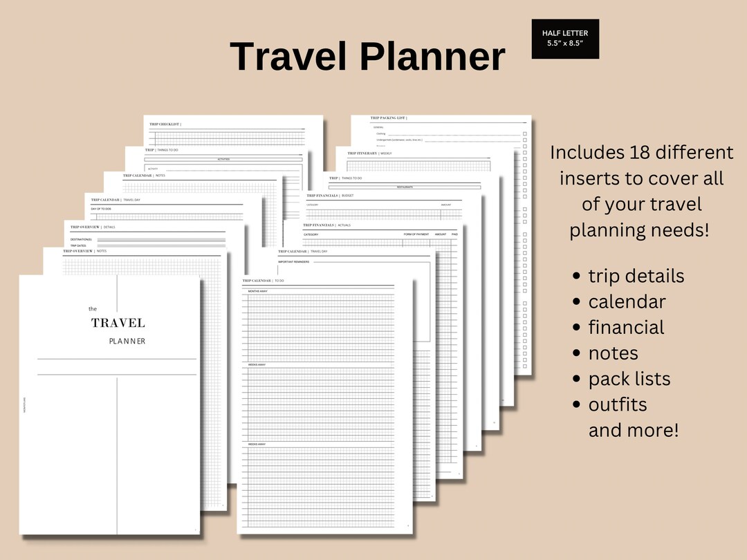 Half Letter Travel Planner Bundle, Franklin Covey Travel Inserts ...