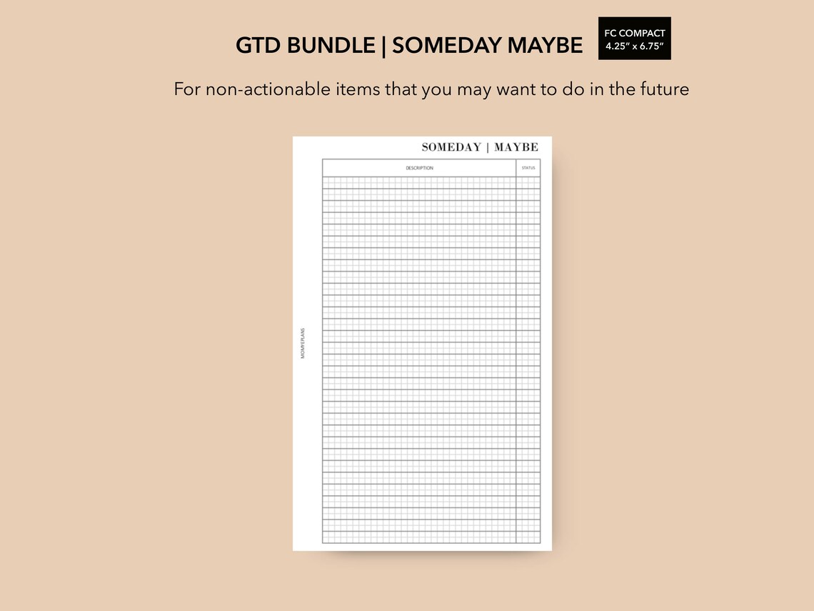 FC Compact Getting Things Done Printable Planner Inserts, GTD Method ...