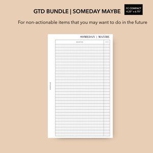 FC Compact Getting Things Done Printable Planner Inserts, GTD Method Insert Bundle, Getting ...