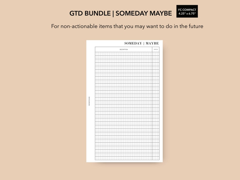 FC Compact Getting Things Done Printable Planner Inserts GTD | Etsy