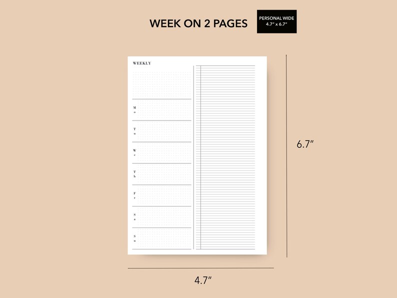Personal Wide Weekly Planner Insert Printable Undated Dot | Etsy
