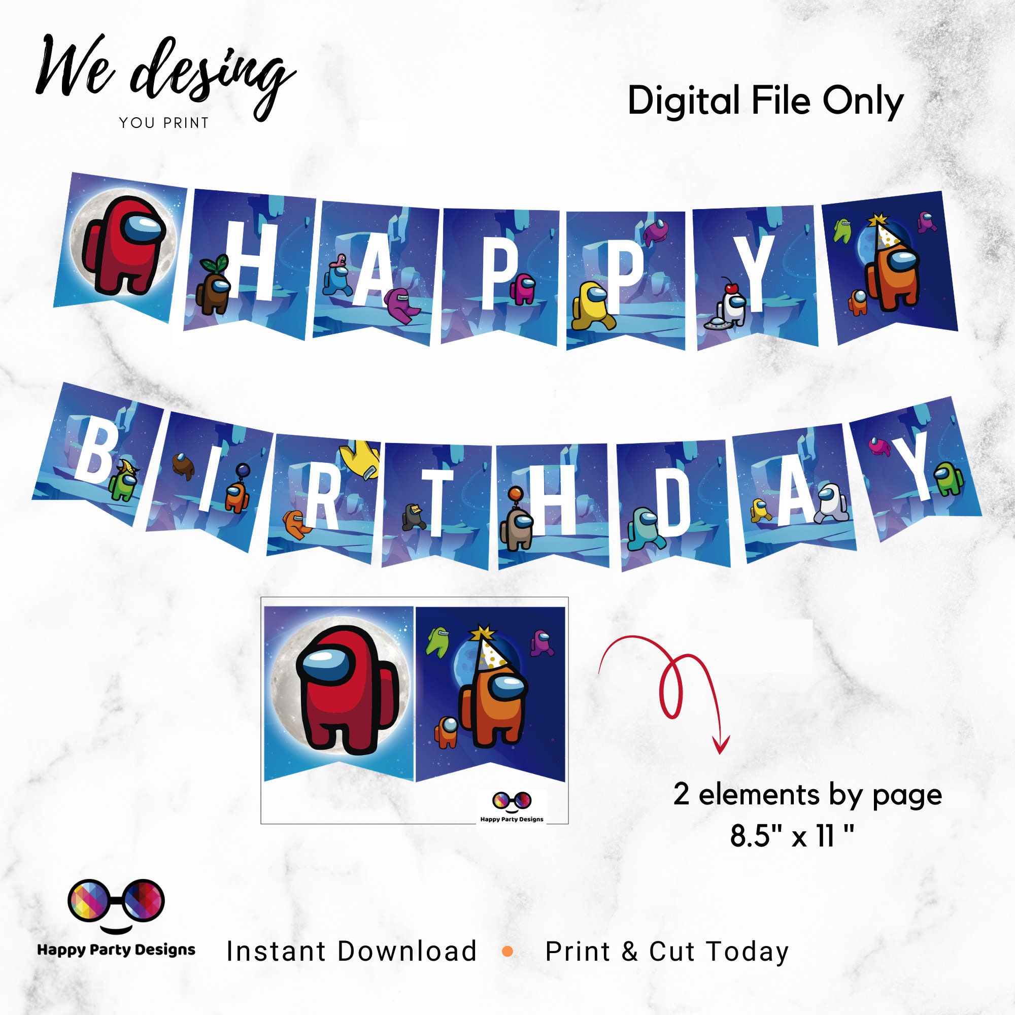 Among Us Happy Birthday Banner